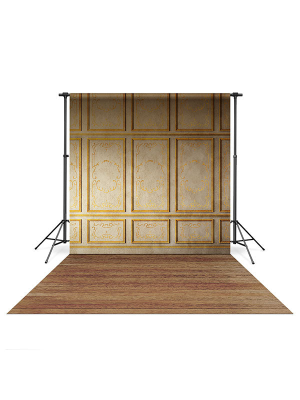 Princess Gold Faux Wall Backdrop and Natural Hickory Floor Drop Bundle ...