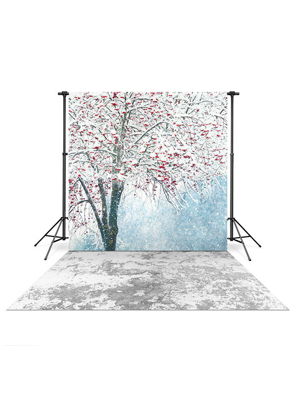 Winter Berries Backdrop and Latte Concrete Floor Drop Bundle - Denny Mfg