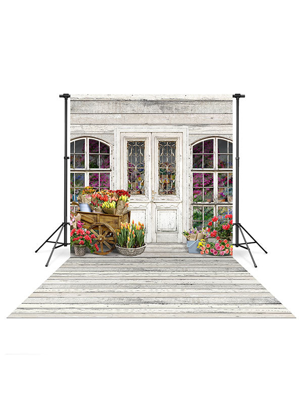 Flower Shop Backdrop and Wood White & Ivory Planks Floor Drop Bundle ...