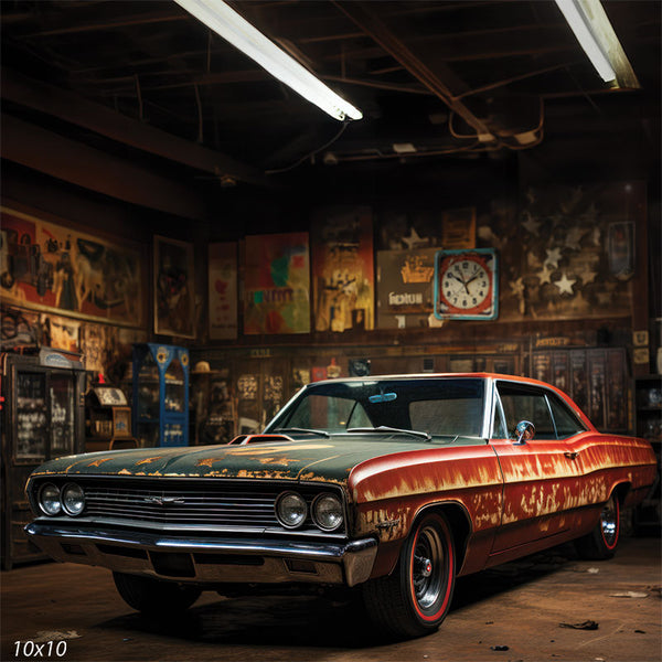 Retro Muscle Car Garage Photography Backdrop - Denny Mfg