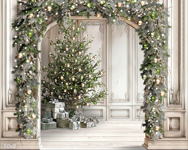 Christmas White Arch and Paneled White Wall Corner Set - Denny Mfg