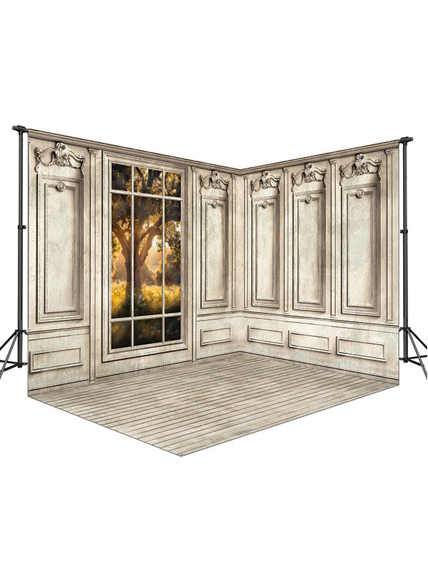 Ivory Panels Window and Ivory Worn Panels Corner Set - Denny Manufacturing