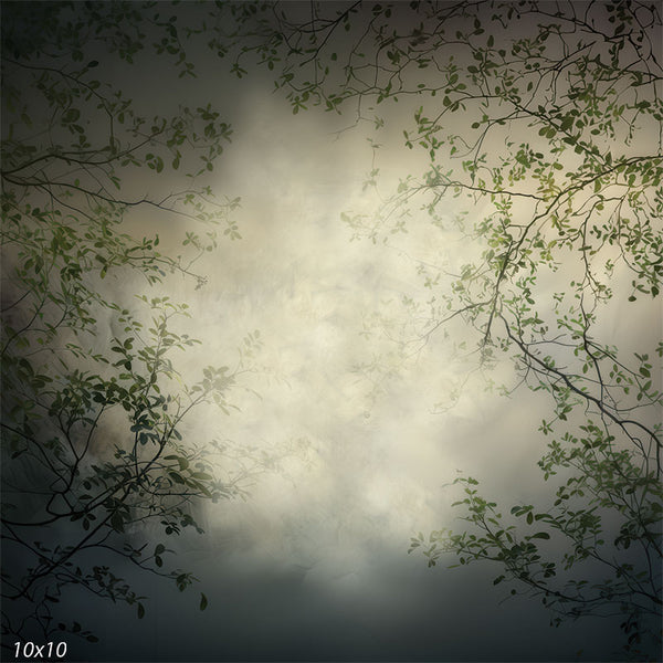 Green Gray Branches Misty Nature Photography Backdrop - Denny Manufacturing