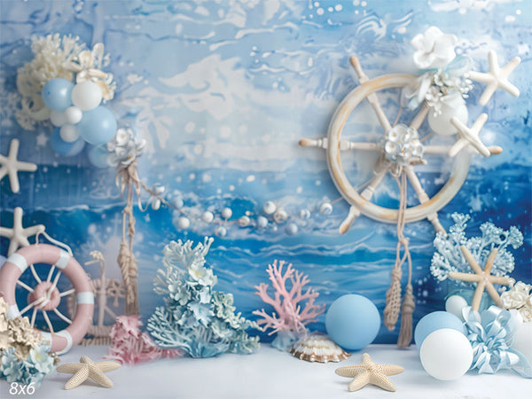 Pastel Ocean-Themed Backdrop with Nautical Decor - Denny Manufacturing