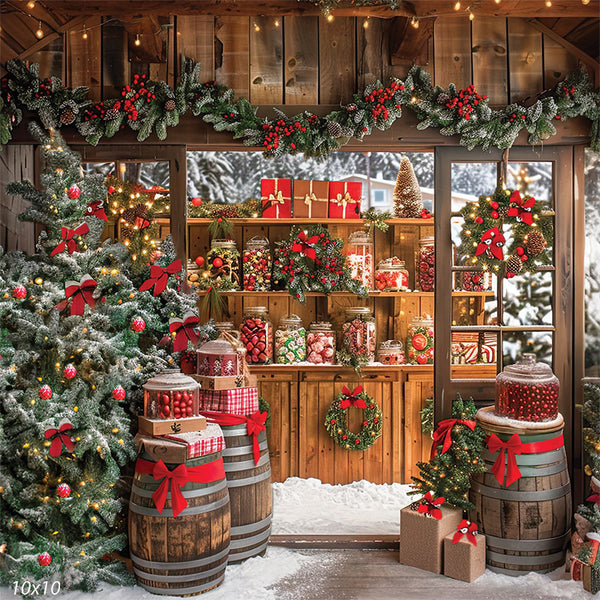 Christmas Candy Shoppe Backdrop for Holiday Photos - Denny Manufacturing