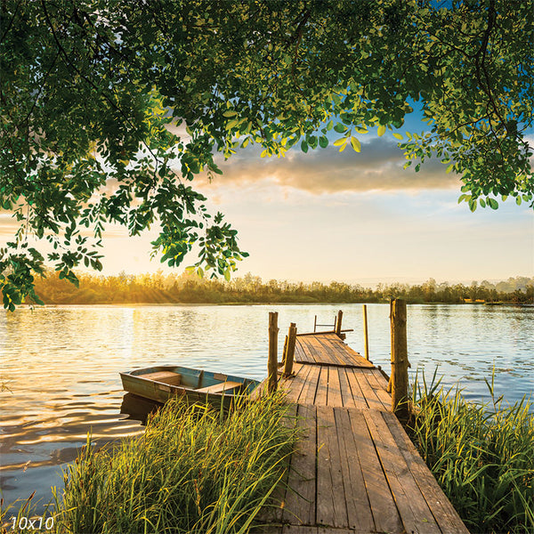 Serene Sunrise Lakeside Dock Photography Backdrop - Denny Mfg