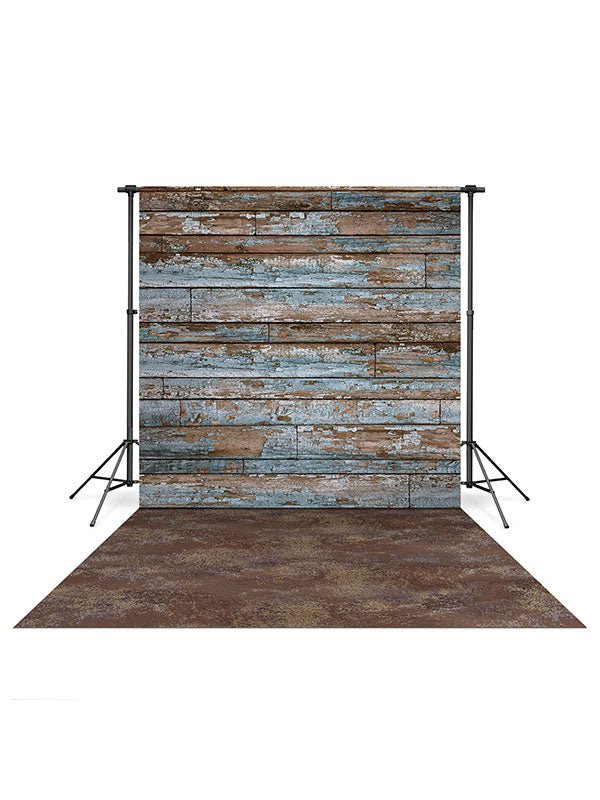 Blue Grunge Wood Backdrop and Scraped Concrete Floor Drop Bundle ...