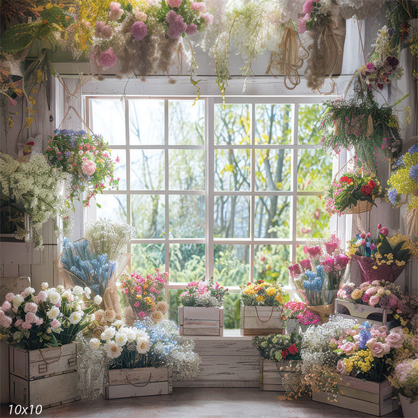 Spring Flower Shop Window Background for Easter Photography - Denny Mfg