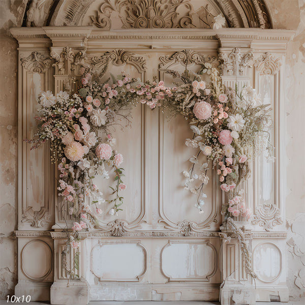 Spring Manor Floral Backdrop with Ornate Wall - Denny Manufacturing