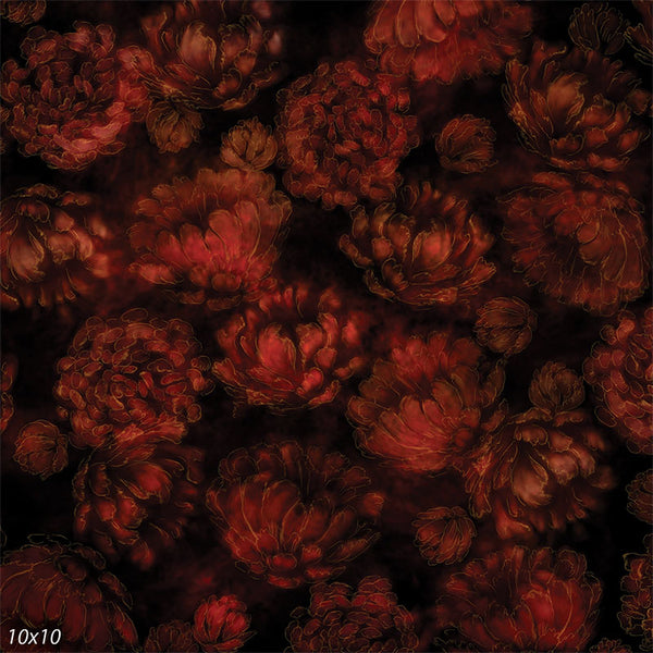Faded Flowers Red Background - Denny Manufacturing