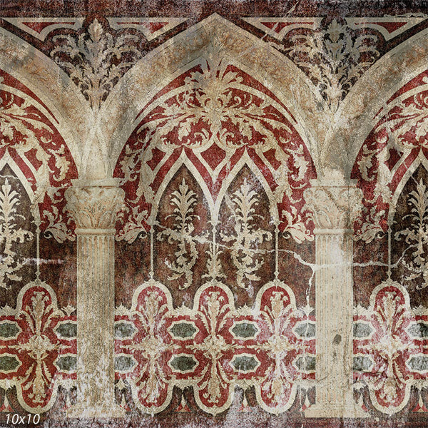 Fresco Arches Ivory Red Photo Backdrop - Denny Manufacturing
