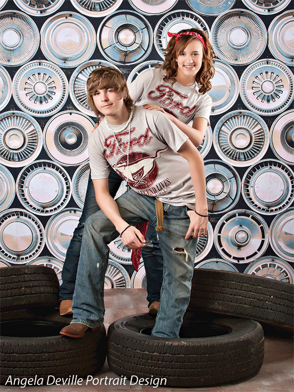 Hubcap Wall Printed Photography Backdrop - Denny Mfg