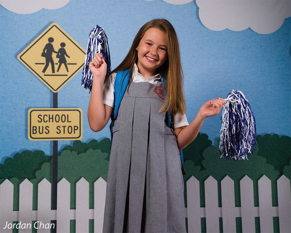 School Bus Stop Photography Backdrop - Denny Mfg