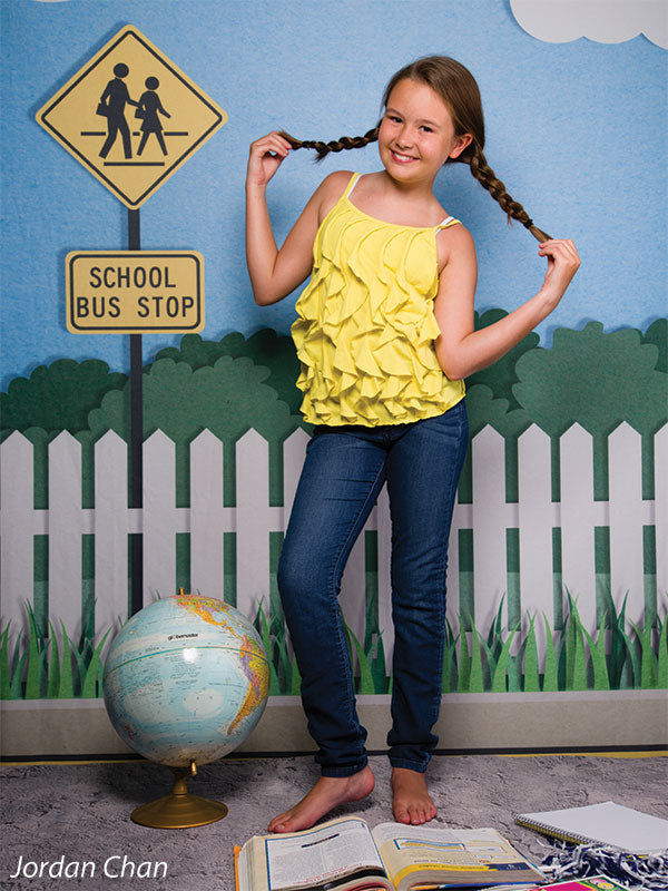 School Bus Stop Photography Backdrop - Denny Mfg